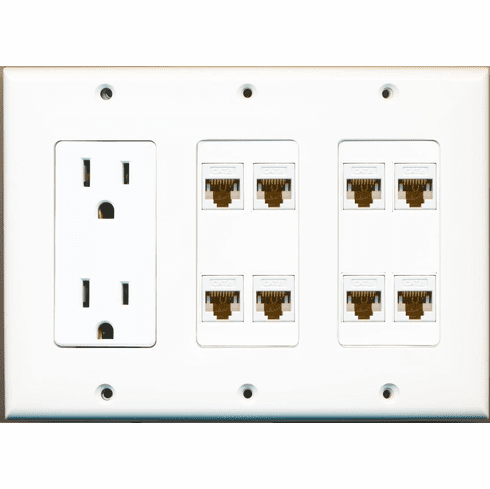 RiteAV 15A 125V Power Outlets + 8 x Cat6 Ethernet Triple 3 Gang Wall P ...
