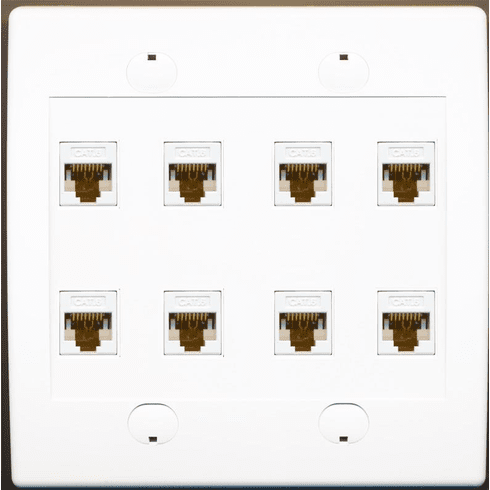 RiteAV 8 Port Flat White Dual 2 Gang Ethernet Cat6 RJ45 Network Wall P ...