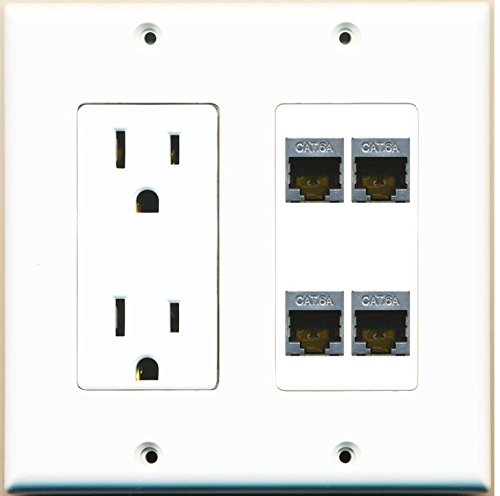 RiteAV - (2 Gang Decorative) 15A Power Outlet 4 Port Cat6a Ethernet Wa ...
